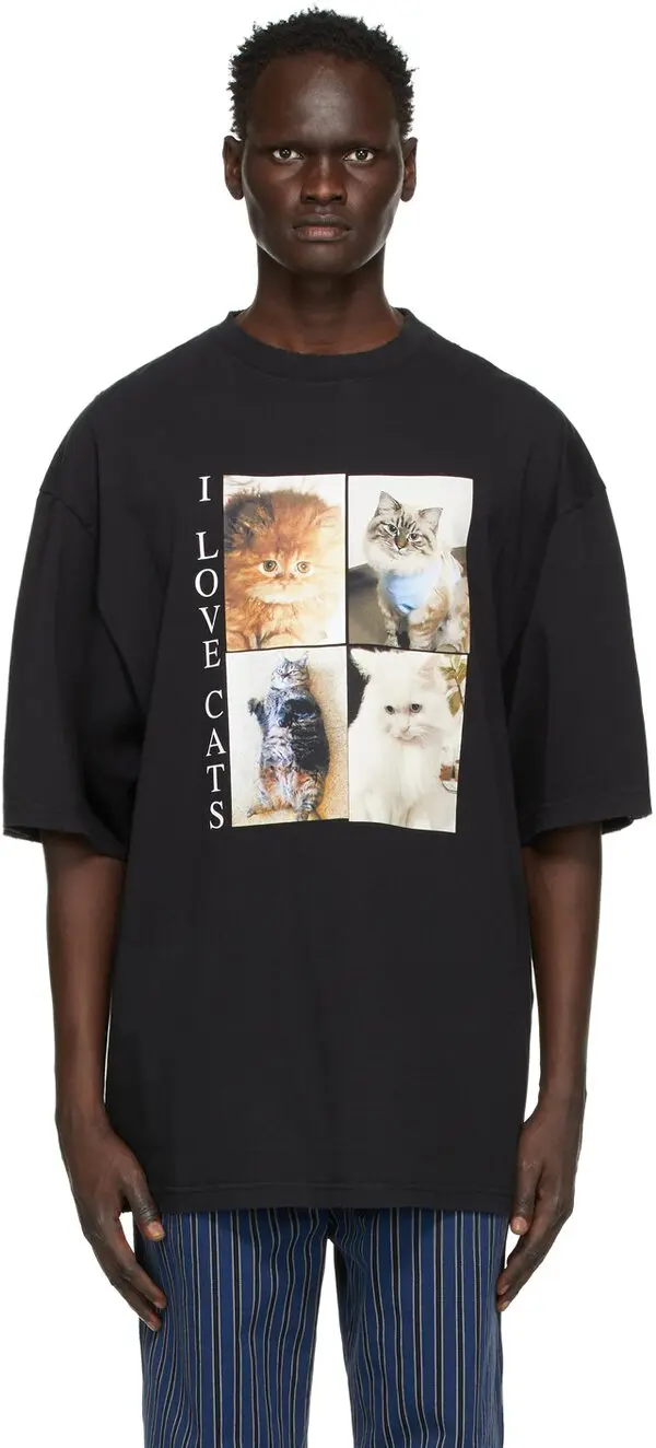 Balenciaga Black 'i Love Cats' T-shirt - 1000 Black | Editorialist